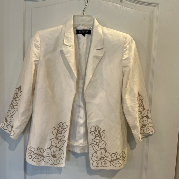 Kasper | Jackets & Coats | Kasper Womens Linen Blend Floral Embroidered ...
